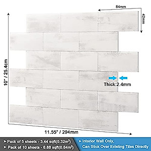 BeNice Stick on Subway Tiles Peel and Stick Backsplash, Adhesive Wall Tiles Peel and Stick Imitaiton Marble Tiles Stickers(5sheets,Rustic Gray)