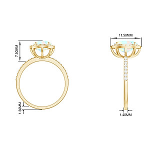 Rosec Jewels 8X10 MM Real Ethiopian Opal Ring with Diamond Halo | 1.75 Cttw | AAA Quality, 14K Yellow Gold, Size:US 10.00