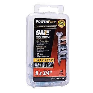Power Pro Premium One Multi-Material Pan Head Screws, Zinc Plated Steel, Fasten in Wood, Metal, Concrete, Drywall and Plastic, Silver, #8 x ¾ inch, Box of 40 Screws