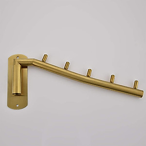 JQK Folding Clothes Hanger Rack, Stainless Steel Swing Arm Hook Holder, Clothing Hanging System Drying Closet Storage Organizer Brushed Gold Wall Mount, SHR100-BG