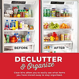 Clear Refrigerator Organizer Bins - Plastic Fridge Organizers - Storage Containers for Organizing Pantry, Cupboard, Cabinet, Freezer, Food, Fruit, Kitchen, Bathroom - Refrigerator Storage Bin set of 4
