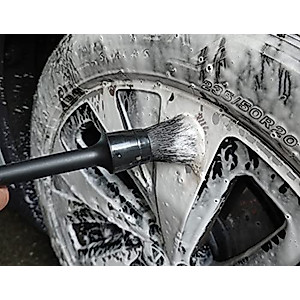 Detail Buddy Natural Boar Premium Heavy Duty Plastic Detailing Brush for Wheels, Interior, Leather, Trim - Set of 3 (Natural, Set of 3 - Plastic)