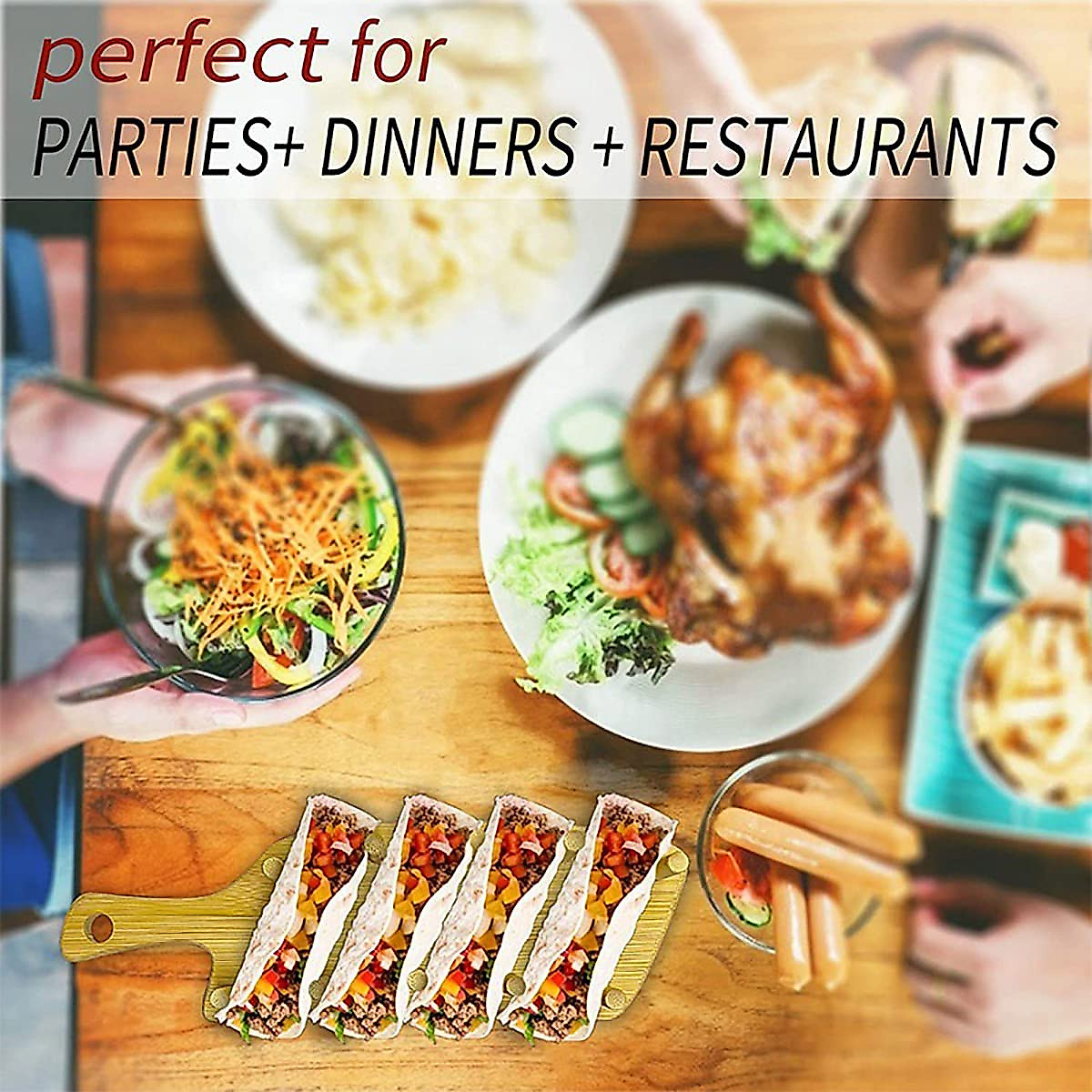 YYRZZ Taco Holders Stand, Natural Bamboo Taco Plates Rack Holds 8 Soft or Hard Shell, Wooden Taco Tray for a Party, Tortillas, Burritos, Home, Parties (2)