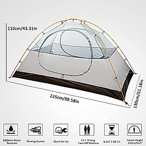 Bessport 2 Person Tent for Camping, Easy Setup Backpacking Tent Lightweight with Two Doors, Waterproof & Windproof Hiking Tent for 3-4 Seasons, Outdoor, Mountaineering and Travel