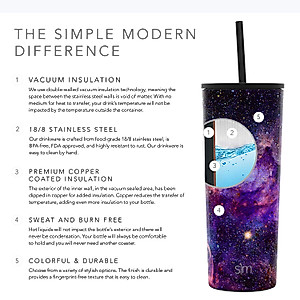 Simple Modern Insulated Tumbler with Lid and Straw | Iced Coffee Cup Reusable Stainless Steel Water Bottle Travel Mug | Gifts for Women Men Her Him | Classic Collection | 24oz | Nebula