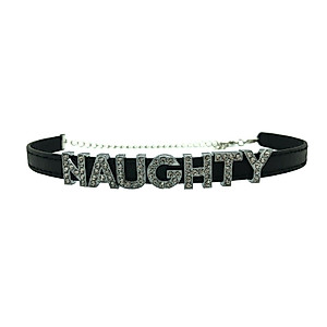 Naughty Choker Necklace - Cute Sexy Collar for Women Rhinestone Letters Black
