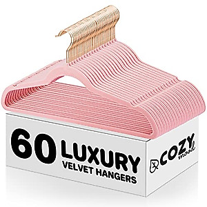 Cozymood Luxury Pink Velvet Hangers 60 Pack, Premium Clothes Hangers Non-Slip Felt Hangers, Strong Pink Hangers Heavy Duty Coat Hangers, Sturdy Suit Hangers Space Saving, No Shed, 360 Rotating Hook