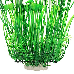 JIH Aquarium Plastic Plants Tall 16 inch, Large Artificial Plants Decoration Ornament for Fish Tank (Green)
