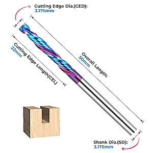HQMaster Up & Down Cut Bit 1/8" Shank Compression Bit Spiral CNC Router Bits End Mill Tungsten Carbide Milling Cutter Set 5 Pack
