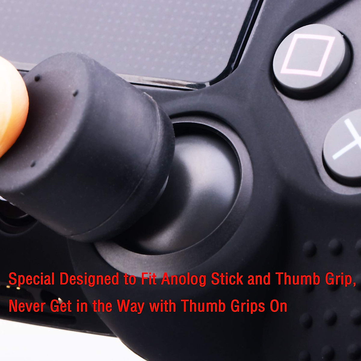 9CDeer 1 Piece of Silicone Studded Dots Protective Sleeve Case Cover Skin + 8 Thumb Grips Analog Caps + 2 dust Proof Plugs for PS4/Slim/Pro Controller, Black