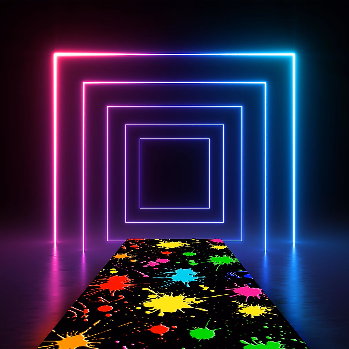 Haull 118 x 39 Inch Neon Light up Dance Floor Neon Party Decorations Blacklight Rug Glow in The Dark UV Reactive Fluorescent for Christmas Halloween Birthday Wedding Party Favors (Paint Splatter)