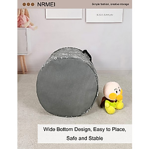NRMEI Round Storage Basket Laundry Basket Foldable Waterproof Coating Nursery Hamper for Living Room Bedroom and Clothes Toys(Round Line Dinosaur),19.7inchH x 15.7inchD inches