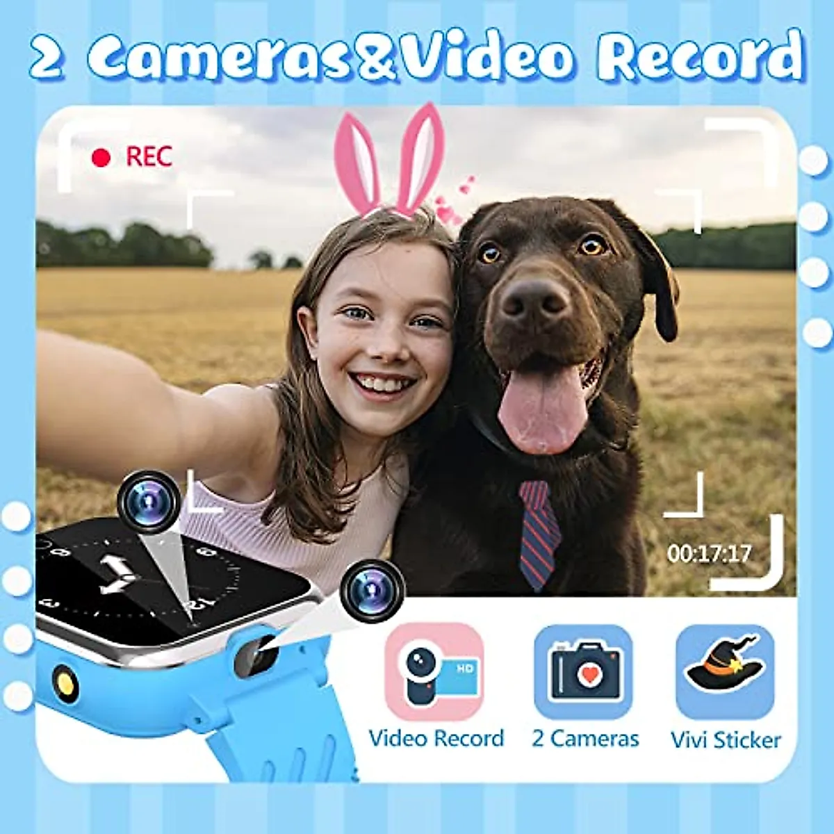 Kids Smart Watches,Gifts for Age 3-12 Boys Girls Dual Camera Touchscreen,Unicorn Digital Smart Watch for Kids with 24 Games, Pedometers，Music, Calculator,Learning Toys Birthday Gifts for Kids Blue