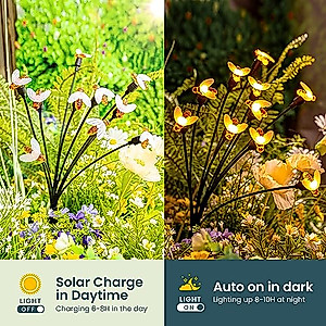 PATIOPIA Solar Garden Lights, Bee Shape Garden Lights Solar Outdoor, Solar Lights for Outside Sway by Wind,Solar Lights Outdoor Waterproof for Yard Patio Pathway Decoration(2 Pack)