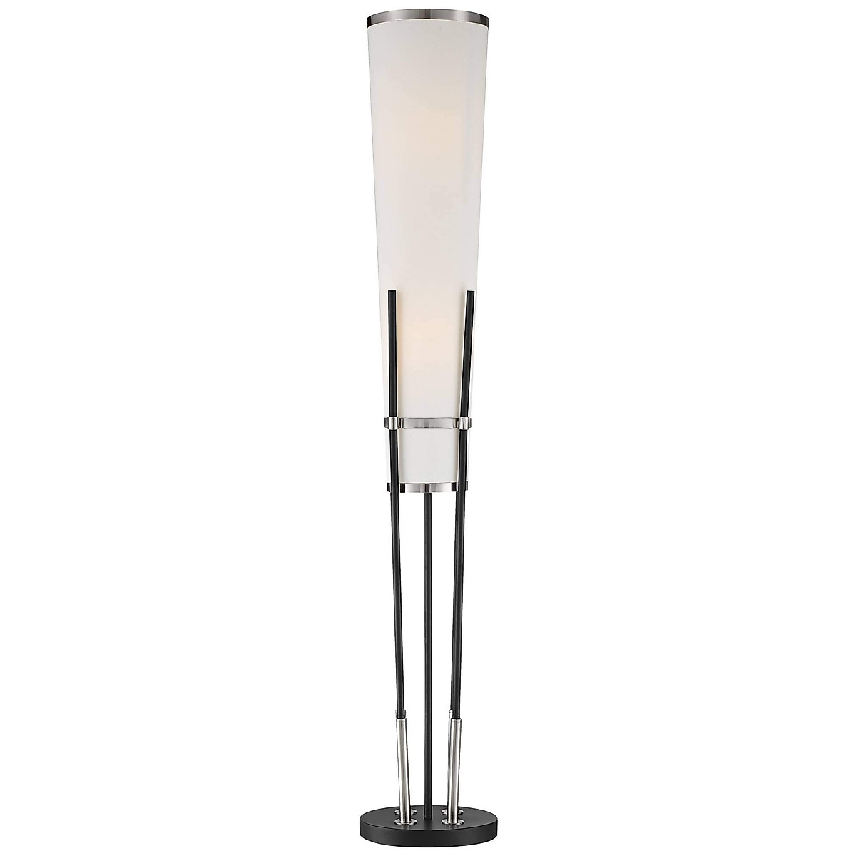 Possini Euro Design Flute Modern Torchiere Floor Lamp Standing 64" Sleek Satin Black Brushed Nickel Metal Tall White Tapering Cone Linen Shade for Living Room Reading House Bedroom Home Office