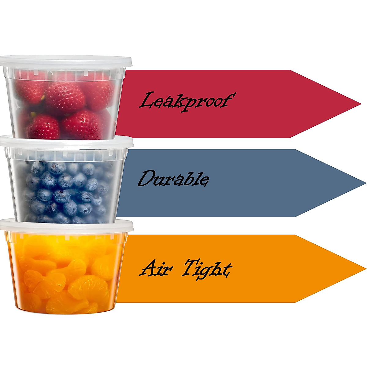 Mr. Miracle Deli Containers with Lids - 48 Pack of 16 oz Clear Airtight Reusable Plastic Food and Multi-Purpose Containers - Microwave, Freezer, and Dishwasher Safe