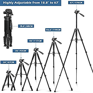 UBeesize 67” Camera Tripod with Travel Bag, Cell Phone Tripod with Wireless Remote and Phone Holder, Compatible with All Cameras, Cell Phones, Projector, Webcam, Spotting Scopes