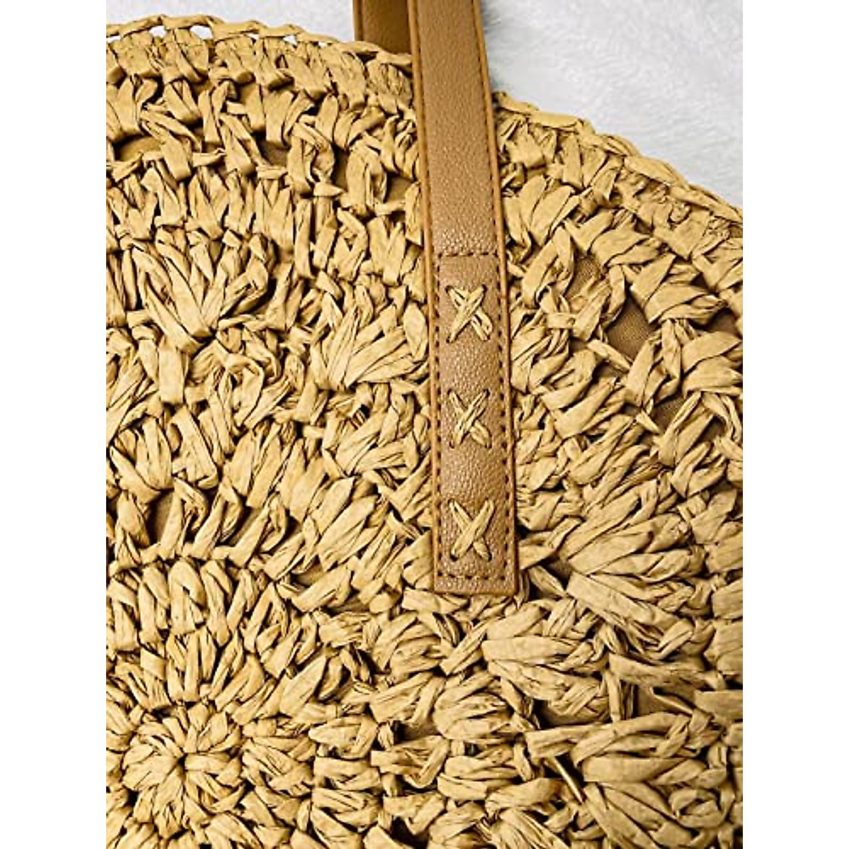 Seamido Straw Bag Handwoven Beach Bags Corn Straw Tote Woven Shoulder Bag For Women (Khaki, Pattern)