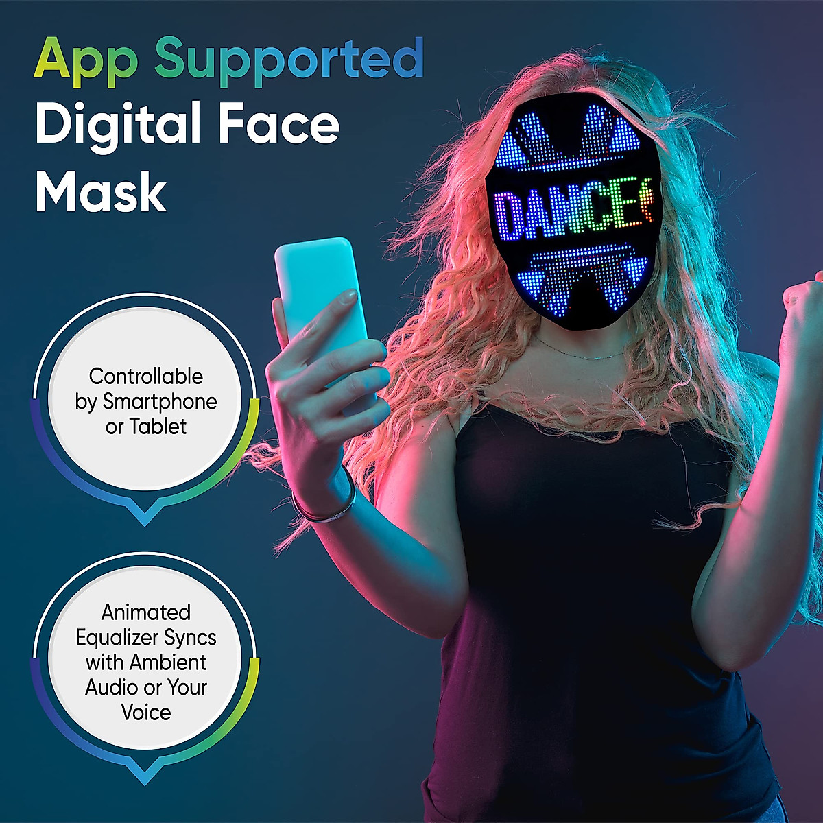 Face Transforming LED Mask - Electronic Changing Facial Cover with Bluetooth App, Programmable & Customizable Lighting Effect (AA -BATTERIES)