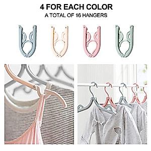 16pcs Colorful Travel Hangers, XIACIBDUS Portable Folding Plastic Hangers with 1 Clothesline, Travel Accessories Clothes Drying Rack for Travel School Home