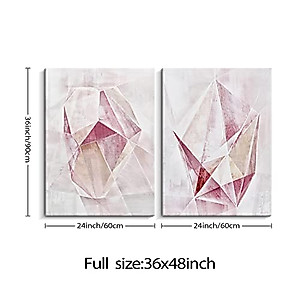 Creoate Pink Wall Decor for Girls Bedroom, Hand Paintd Pink Painting Canvas Print Artwork Framed Set, Abstract Pink Painting for Living Room Wall Decor, 24X36 Inch x2pcs, Ready to Hang