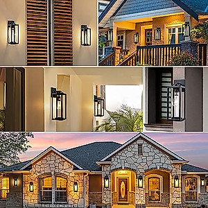 FILIYANO 16inch Large Outdoor Wall Lights - 2 Packs Modern Black Exterior Light Fixture with Clear Glass Shade, Waterproof Porch Lighting for House, Farmhouse Sconces Lantern for Front Door, Garage