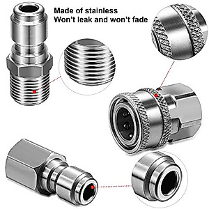 Hotop NPT 3/8 Inch Stainless Steel Male and Female Quick Connector Kit Pressure Washer Adapter Set and 2 Packs NPT 3/8 Inch Stainless Steel Quick Connector Plug Male Nipples