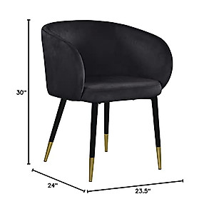 Meridian Furniture Louise Collection Modern | Contemporary Velvet Upholstered Dining Chair with Gold Tipped, Black Metal Legs, 24" W x 23.5" D x 30" H