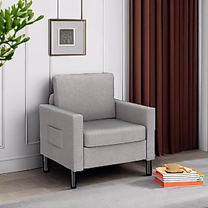 STHOUYN Fabric Comfy Small Accent Chair Set of 2 Living Room Bedroom Chairs, Reading Arm Chair for Adults, Suitable Small Spaces Office Couch, Light Grey (2, Light Grey)