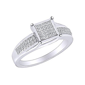 AFFY Round White Natural Diamond Square Twist Engagement Wedding Ring 14k White Gold Over Sterling Silver (0.15 Cttw, Clarity I2-I3, Color- I-J) Ring Size- 5