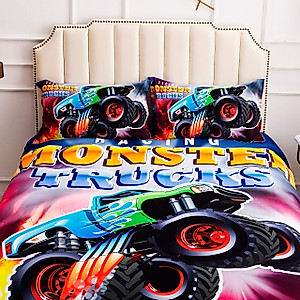 Suncloris,3D Racing Monster Truck Home Duvet Cover Bedding Set.Included: Duvet Cover,Pillowcase(no Comforter Inside) (Full)