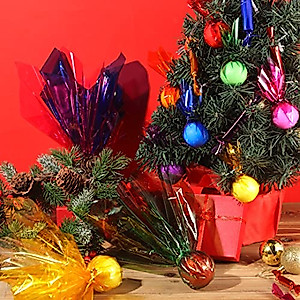 40 Pcs 14 x 14 Inch Colored Cellophane Paper Cello Sheets Wraps Multi-Colored Cellophane Transparent Gift Wrap with 120 Pcs Metallic Twist Ties, for DIY Arts Crafts Gifts Treats Candy Wrapping