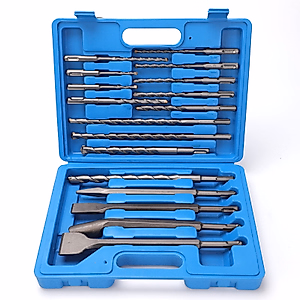 YOUGFIN Rotary Hammer Drill Bits Set, 17 Pcs SDS Plus Carbide-Tipped Masonry Drill Bits and Chisels for Concrete, Stone, Brick, with Storage Case