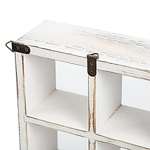 BlueGift Shadow Box Display Shelf 9-Slot Rustic Wood Floating Shelf Wall Mountable & Freestanding Shelf for Table or Desk, Vintage Whitewashed