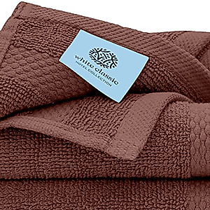 White Classic Luxury Hand Towels | 6 Pack Luxury Cotton Washcloths | 12 Pack Bundle (Brown)