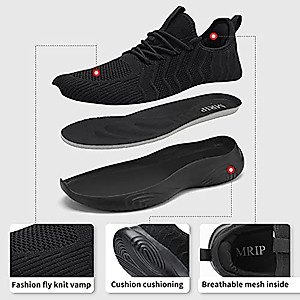 MRIP Men's Walking Shoes, Lightweight Non Slip Gym Workout Running Shoes for Men, Mesh Breathable Fashion Tennis Athletic Casual Sneakers All Black 12