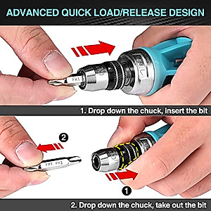 DURATECH Stubby Ratcheting Screwdriver, 12-in-1 Multi-bit Short Screw Drivers, Innovated Bits Quick-Load Mechanism, with Phillips, Slotted, Torx, Square Bits Stored in Handle