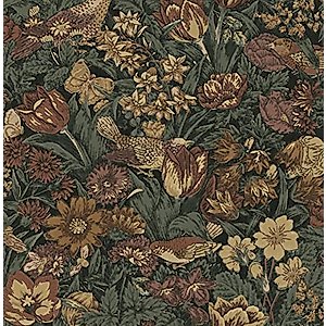 NextWall Bird Floral Vintage Peel and Stick Wallpaper (Mahogany & Graphite)