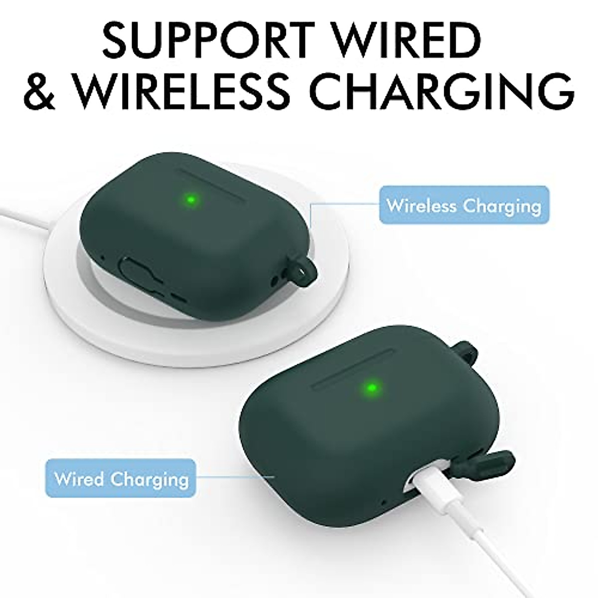 NIUTRENDZ AirPods Pro 2nd Generation Case 2022 Silicone AirPods Pro 2 Case Cover with Lanyard and Keychain [Wireless Charging & Front LED Visible] (Pine Green)