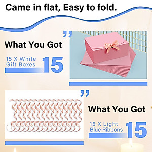 PEKGRIL 15 PCs Gift Boxes with Lids, Pink 10X8X4 Inch Gift Boxes, Bridesmaid Proposal Box with Ribbon, Kraft Paper Boxes for Wedding, Packaging, Present, Birthday, Christmas, Party