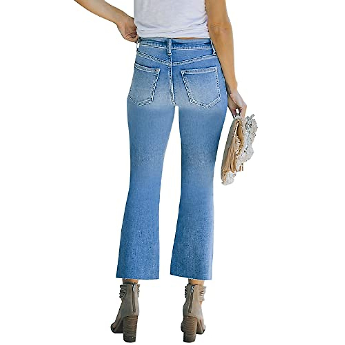 LOOKUB Women's High Waisted Crop Flare Jeans for Women Cropped Bell Bottom Jeans for Women Denim Pants with Live Hem,Light Blue,M