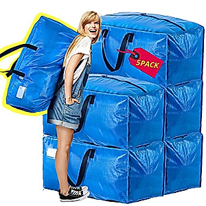 AlexHome Moving Bags Heavy Duty,Extra Large Packing Bags for Moving,Reusable Plastic Moving Totes,Clothes Storage Containers,Moving Supplies Bins,Compatible with Ikea Frakta Cart (Blue,Set of 5)