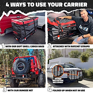 Mockins 48"x18"x6" Heavy Duty Trailer Hitch Cargo Carrier & 15CuFt Waterproof Cargo Bag for Hitch Carrier w/ 4 Packing Cubes | Folding Luggage Rack for SUV/Car & Cargo Carrier Hitch Mount Accessories