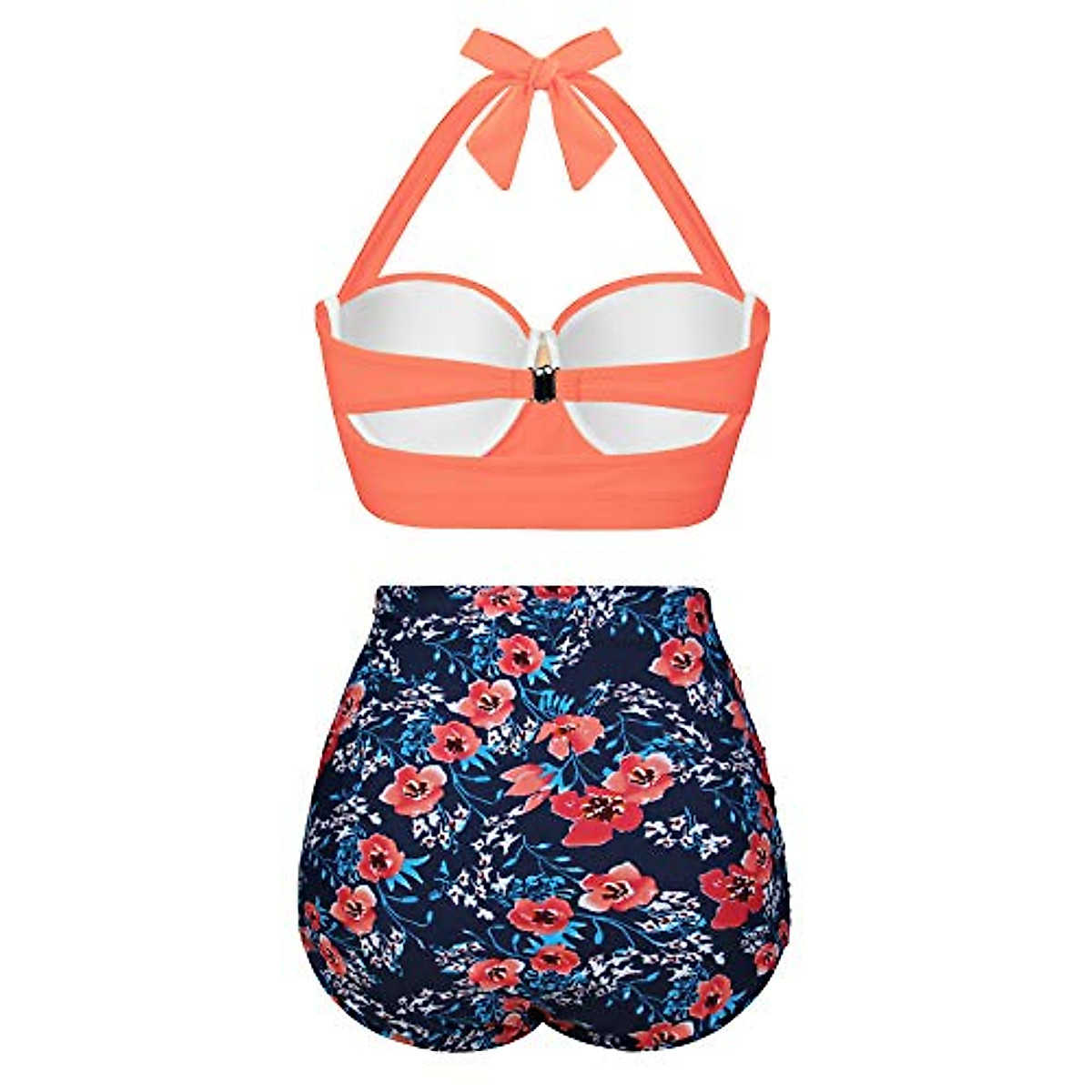 Angerella Orange Slimming Swimsuits for Women Tummy Control Pinup Halter Bikini,2XL