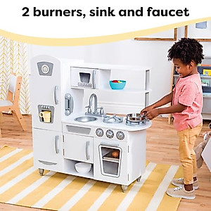 KidKraft Vintage Wooden Play Kitchen with Pretend Ice Maker and Play Phone, White