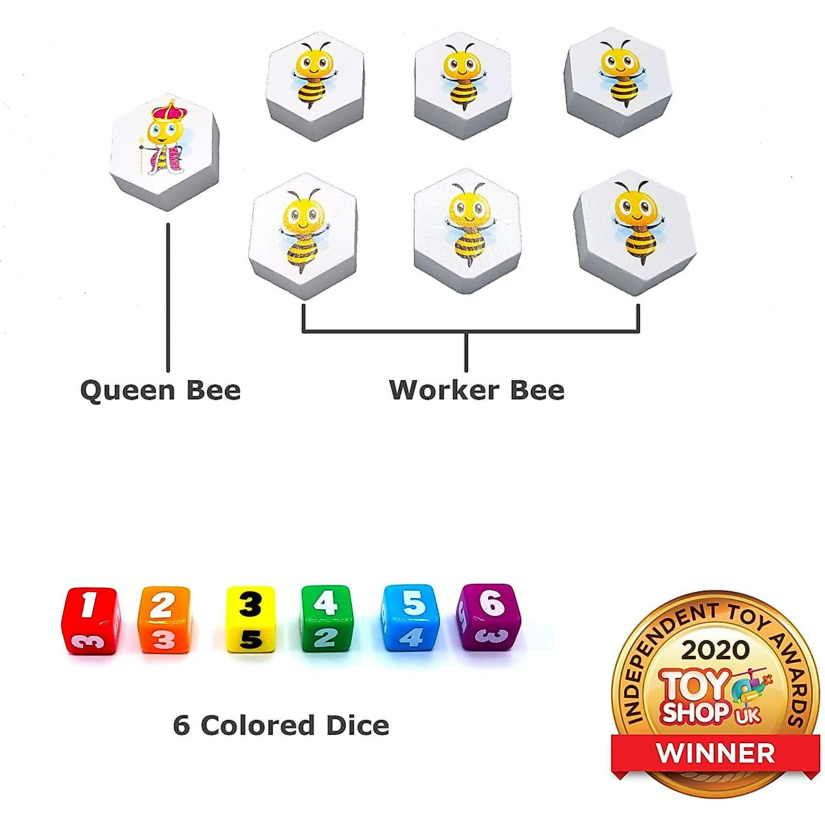 Bee Genius - Award Winner Puzzle Family Board Game for Ages 3+ Kids. 46,656 Possible Solutions to Help The Queen Bee & Worker Bees Build Their Honeycomb by Filling in Colored Shapes!
