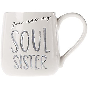 Enesco Our Name is Mud “Soul Sister” Stoneware Engraved Coffee Mug, 1 Count (Pack of 1), Gray