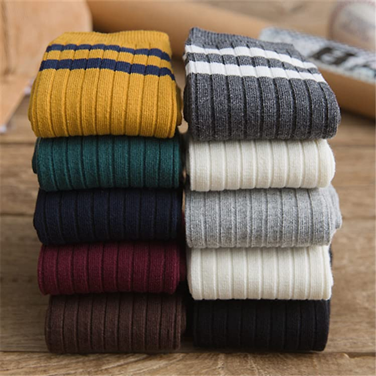 ACCFOD Womens Striped Crew Socks 10 Pairs Cute Retro Long Socks Vintage Fun Fashion Athletic Aesthetic High Socks for Women