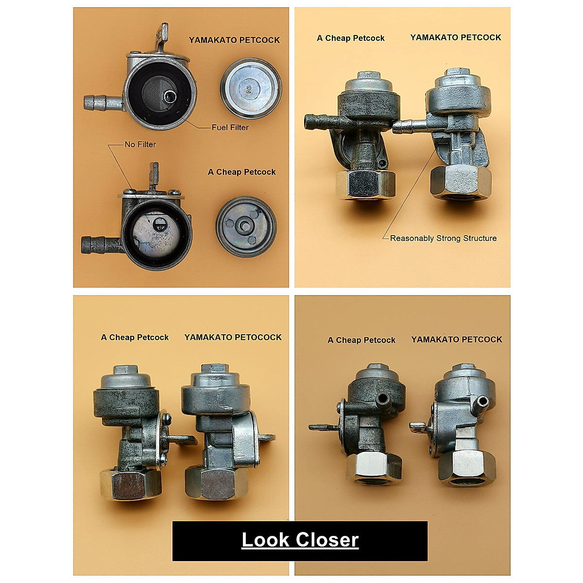 YAMAKATO Predator 9000 8750 6500 4000 4375 Generator Fuel Tank Shut Off Valve Fuel Petcock for Centurion Honda Westinghouse Duromax Durostar Powermate Powerhorse ETQ M16X1.5mm 3/16in