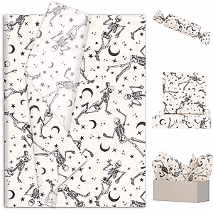 Whaline 100 Sheets Halloween Tissue Paper Dancing Skeleton Gift Wrapping Paper Decorative Art Paper for Home Party DIY Crafts Supplies, 14 x 20 Inch